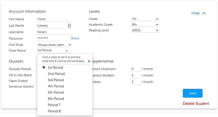 Move Students Between Classes – Whooo's Reading Help Center
